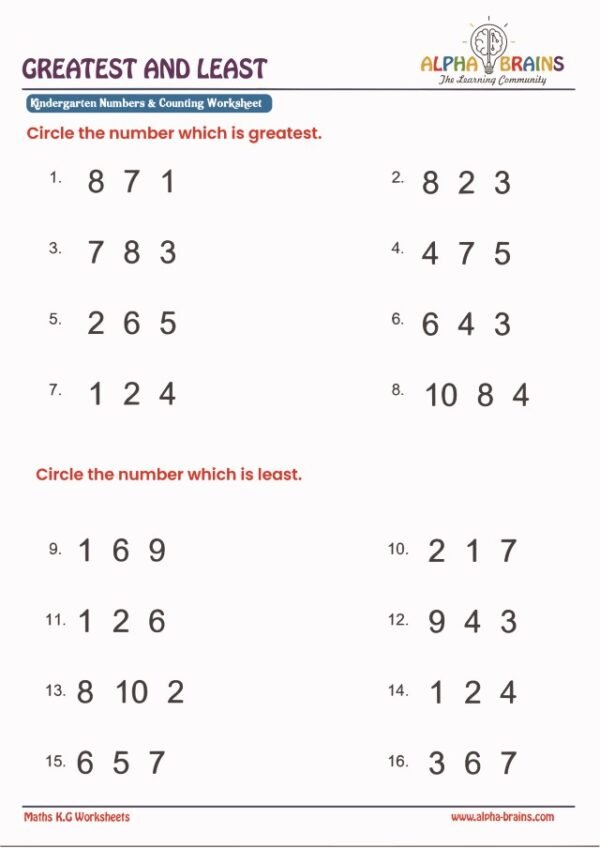 More and Less – Circle the greatest number – Alpha Brains
