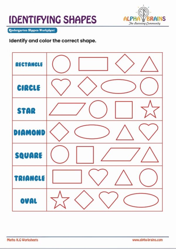 Shapes – Find and color the shapes – Alpha Brains